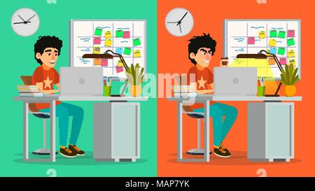 Junior Developer Character Vector. Young Coder In Modern Office ...