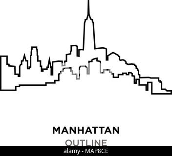 White linear New York panorama with bridges, skyscrapers and sights on ...