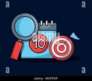 Target and calendar planner icon over white background, vector ...