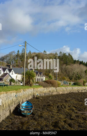 fishing boat, stone jetty, low tide, Kenmare harbour, Kenmare bay ...