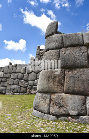 Fortress walls and remains of ancient inca buildings of Machu Picchu in ...