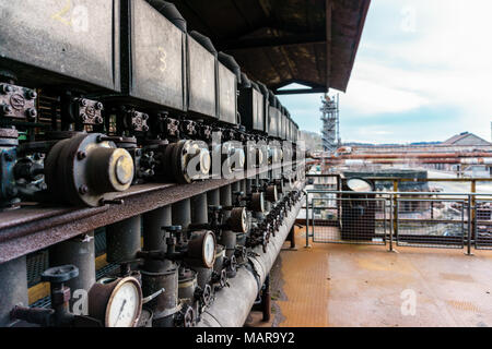 Old pressure gauge in a puffer. Engine room detail of a steam ...