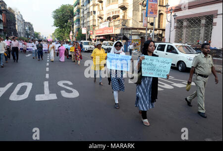 Kolkata, India. 03rd Apr, 2018. Group of people participate in a rally ...