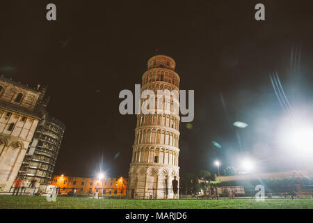 Italy, Pisa, July 21, 2013 Leaning tower in Pisa - Italy at night Stock ...
