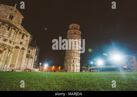 Italy, Pisa, July 21, 2013 Leaning tower in Pisa - Italy at night Stock ...