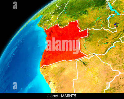 Orbit view of Angola highlighted in red on planet Earth with highly ...