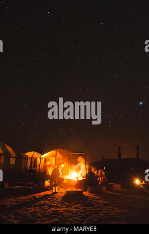 Sahara desert, Morocco. Bonfire in the night camp Stock Photo - Alamy
