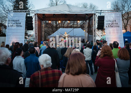 PEZINOK, SLOVAKIA - APR 3, 2018: Slovak folk music band Muzicka ...