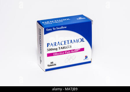 A packet of the pain relief medicine Paracetamol isolated in white ...