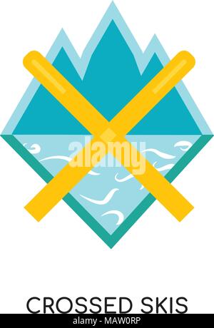 Vector flat crossed skis silhouette isolated on white background Stock ...