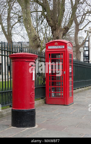 Victorian postbox and red telephone box in the historic town of Warwick ...