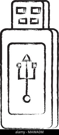sketch of usb drive icon over white background, vector illustration ...