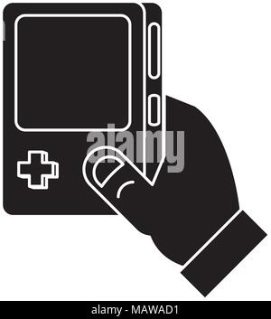 hand with portable videogame icon over white background, vector ...