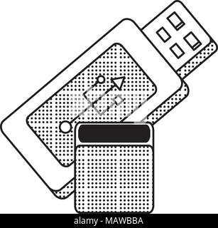 sketch of usb drive icon over white background, vector illustration ...