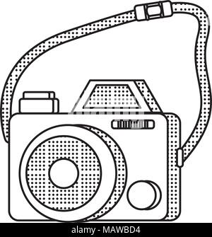 sketch of photographic camera with strap over white background, vector ...