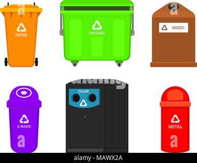 Recycling garbage elements. Bag or containers or cans for different trashes. Sorting and Utilize ...