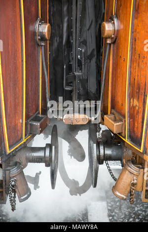 Close up of a train car coupler joint. Train car coupler joint trains ...