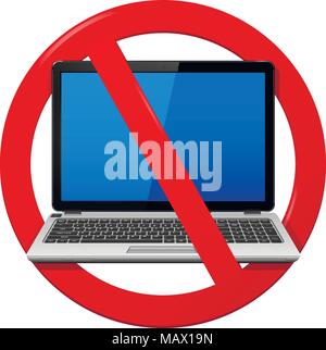 No laptop prohibition sign. Vector illustration isolated on white ...