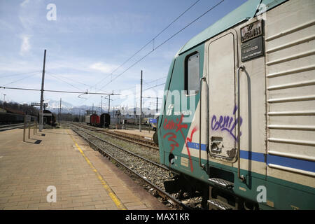 Italian railways class 464 electric locomotive waiting at Cuneo station ...