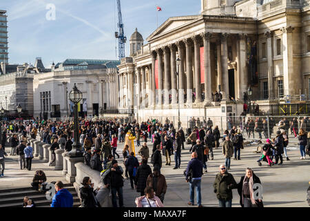 Tourists, locals, citizens, crowds, people in Trafalgar Square London ...