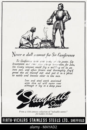 Staybrite Steel, Sheffield stainless steel brand ownde by Firth Vickers ...