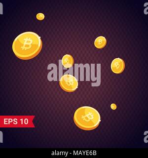 Bitcoin, internet currency coins falling. Juicy scattered BTC coins ...