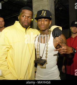 (L-R) Curtis "50 Cent" Jackson and Deandre "Soulja Boy" Way on-set of ...