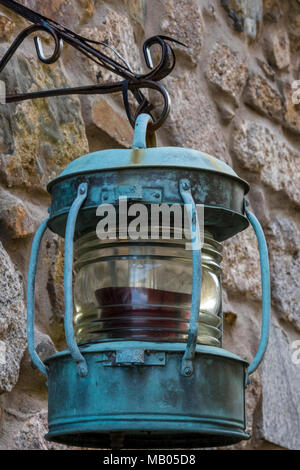 Brass starboard navigation light on traditional sailing ship Stock ...
