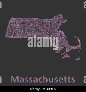 Massachusetts MA state Map USA with Capital City Star at Boston. Black ...