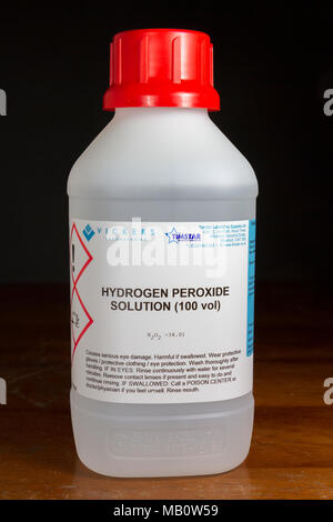 A bottle of hydrogen peroxide (H2O2 - 100 vols), as used in a UK high ...