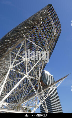 Port Olimpic, promenade with copper fish by Frank Gehry Barcelona Spain ...