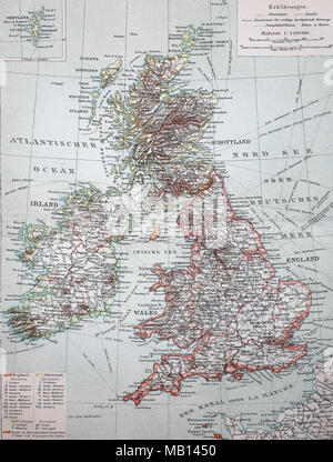 Old map of England from original geography textbook, 1884 Stock Photo ...