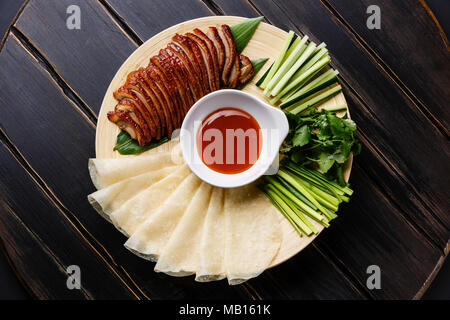 Sliced Peking Duck served with fresh cucumber, green onions, cilantro ...