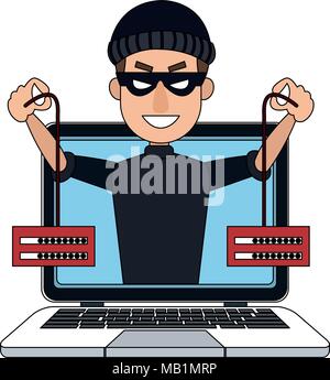 Hacker with laptop computer stealing passwords and breaking in ...