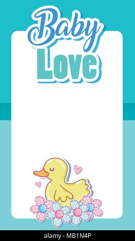 Baby love card witn blank frame and cute cartoons vector illustration ...