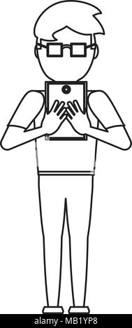 avatar man using a tablet over white background, colorful design ...