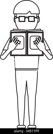 avatar man with glasses reading a book over white background. vector ...
