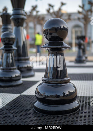 Life size Chess Board with black and white chess pieces in garden ...