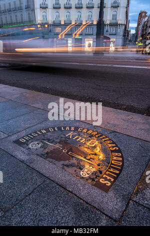 The Kilometer Zero Plaque in Puerta del Sol, Madrid, Spain. It marks ...