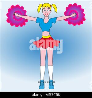 A cartoon illustration of a teen cheerleader girl with an angry ...