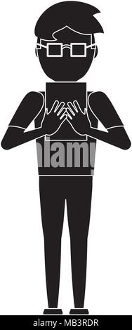 avatar man using a tablet over white background, vector illustration ...