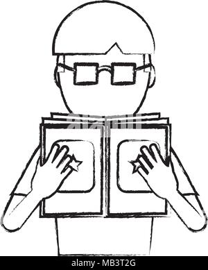 sketch of avatar man with glasses over white background, vector ...