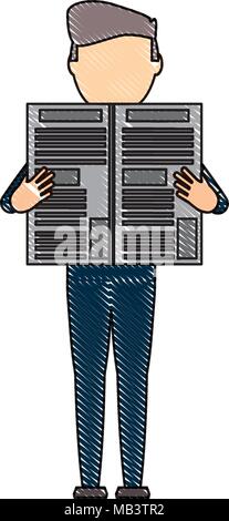 avatar man standing and reading a newspaper over white background ...