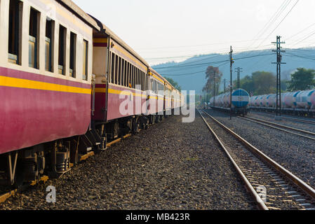 Bangkok, Thailand: Thai Railways passenger train with old and new ...