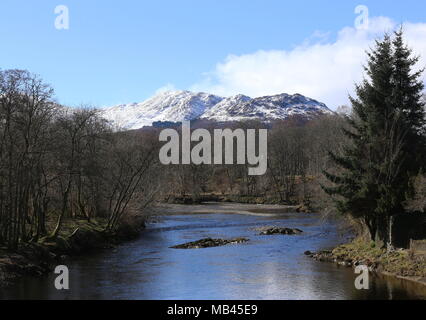 Mor Bheinn with snow and River Earn Comrie Scotland April 2018 Stock ...