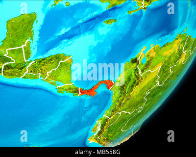 Map of Panama in red on blue political globe. 3D illustration Stock ...