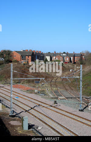 OverHead line equipment OLE or OHLE and catenary mast over a railway ...