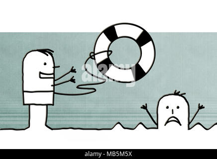 Cartoon characters - help and rescue Stock Photo - Alamy