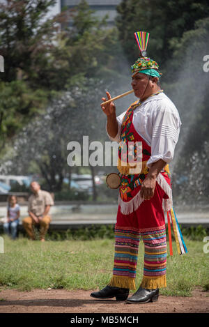 Otomi people perform the traditional Dance of the Flyers. An ancient ...