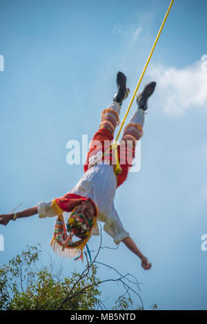 Otomi people perform the traditional Dance of the Flyers. An ancient ...
